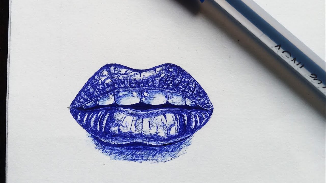 Realistic lips tutorial with ball point pen || How to draw lips step by ...