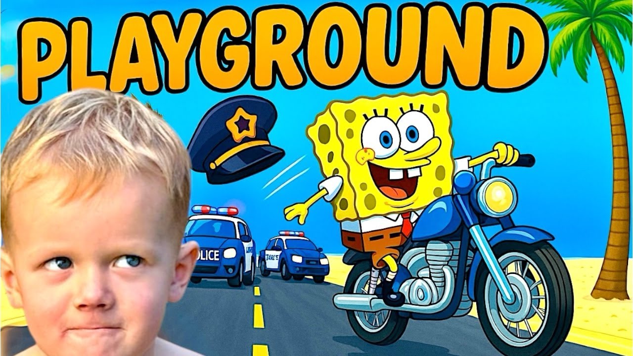 SpongeBob Rides Police Motorcycle with Alex! FUN Playground Adventure ...