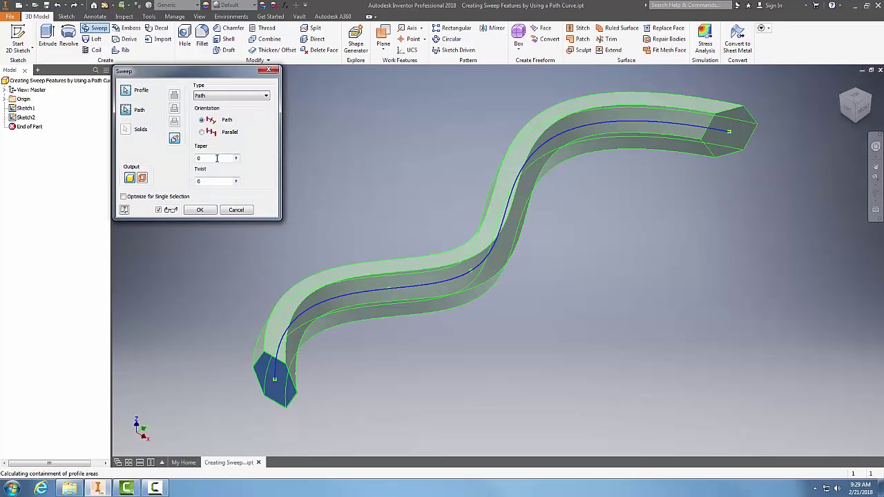 04 Creating Sweep Features by Using a Path Curve - YouTube