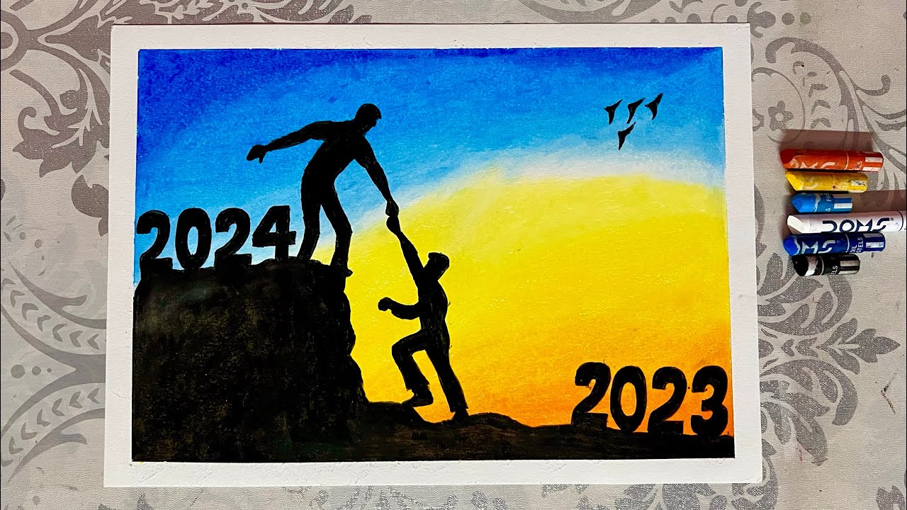 New Year Drawing 2024, Happy New Year Drawing Very Easy - YouTube