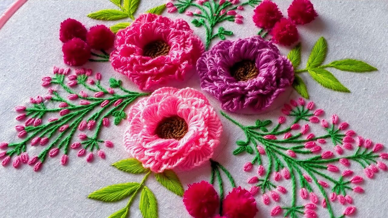 Beautiful 3D Roses Hand Embroidery Design | Easy Ways to Embroider ...