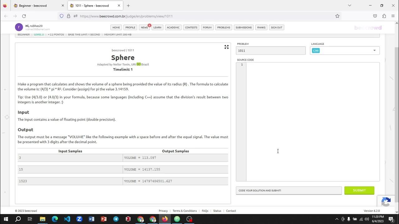 Beecrowd Problem Solve 1011 - YouTube