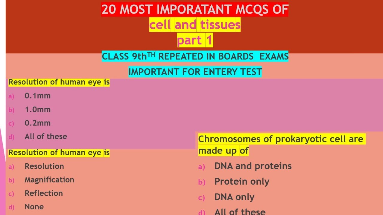 mcqs of biology cell and tissues class 9th | chapter 4 cell and tissues ...