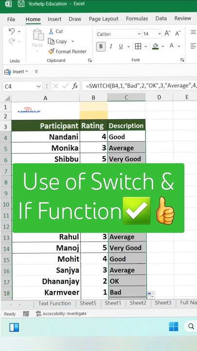 Switch and If function of Excel | Advance excel tricks #shortsfeed #excel #shortsfeed - YouTube