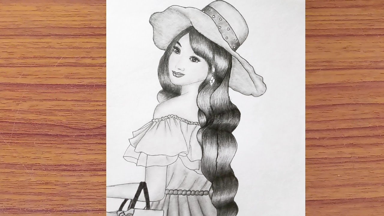 how to draw a beautiful treditional girl with Long hair shopping girl ...