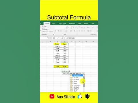 Subtotal Formula in excel - YouTube