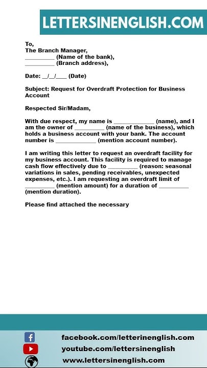 Application for Overdraft Protection - Sample Letter for Overdraft ...