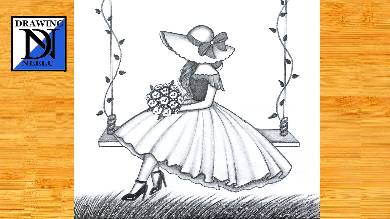 How to draw a Girl sitting on swing -Drawing easy || Pencil sketch for ...