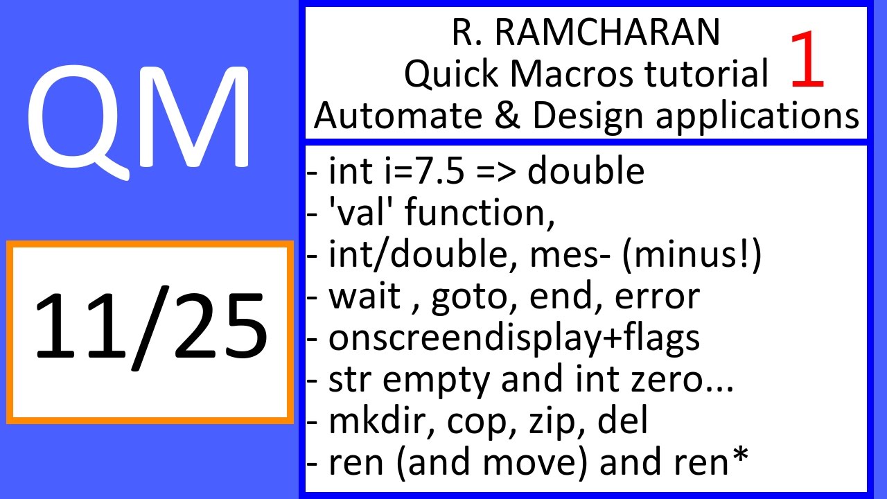 Quick Macros - Tutorial 1 - chapter 11/25 - R. Ramcharan - YouTube