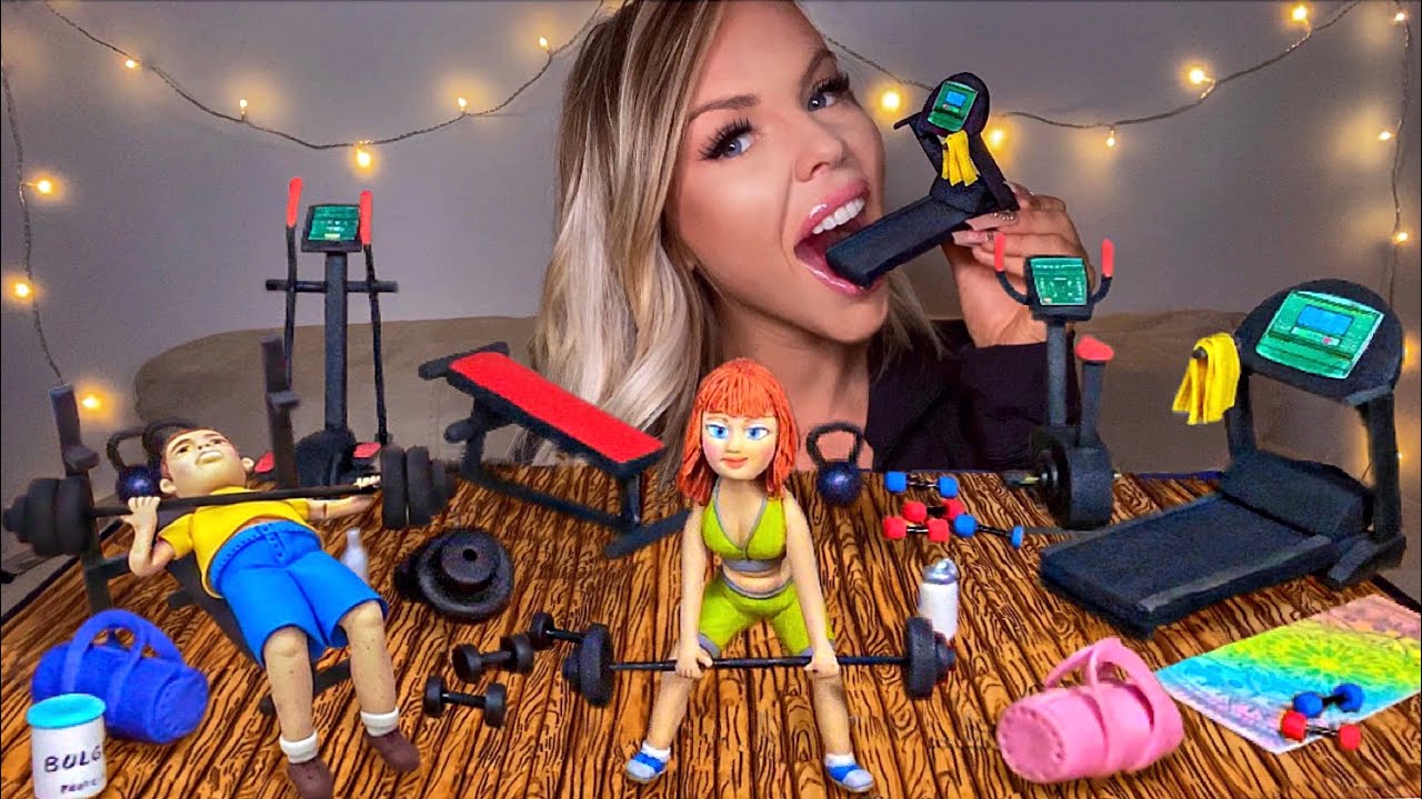 ASMR EDIBLE HOME GYM *ELLIPTICAL, SPIN BIKE, TREADMILL, KETTLEBELL, GYM ...