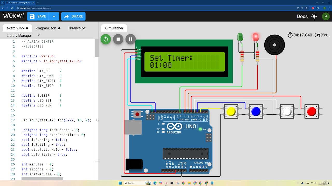 TIMER DIGITAL Arduino dengan Alarm & Indikator LED Menggunakan Button 🔔 ...
