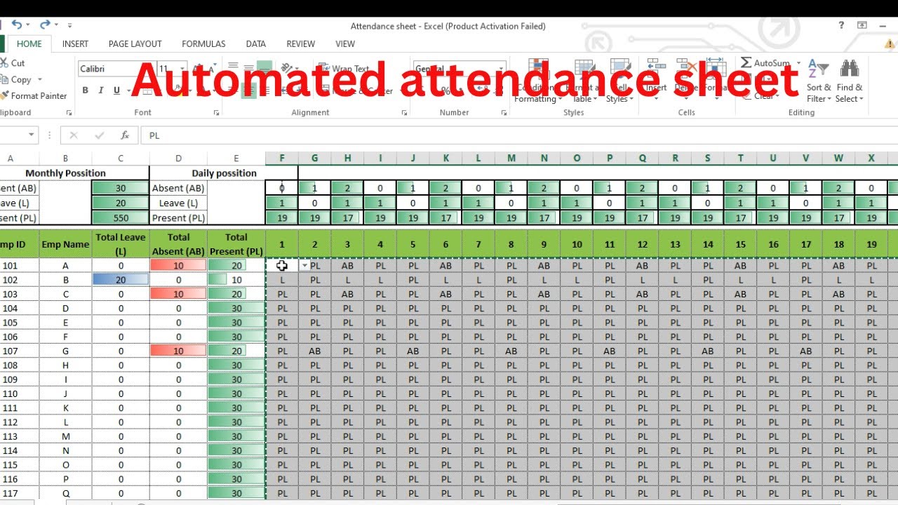 Fully automated attendance sheet in excel - YouTube