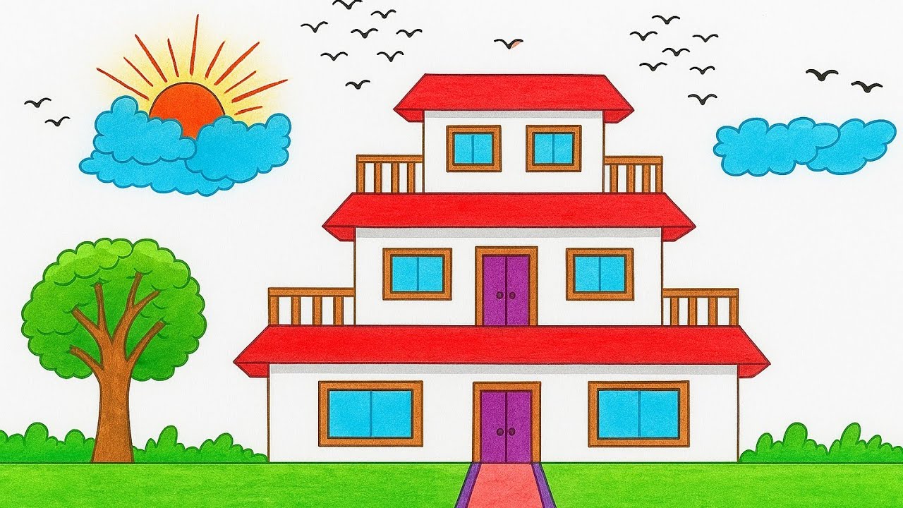 How to make beautiful house drawing / leval house drawing / building ...