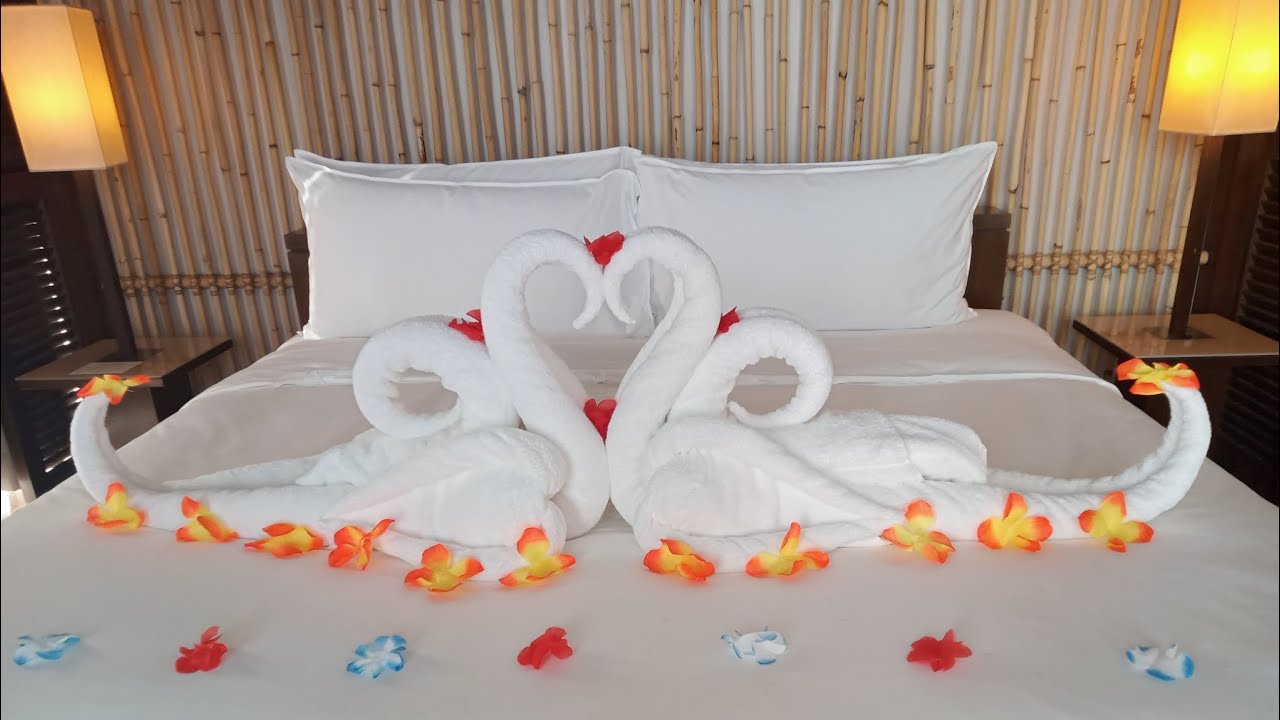 how to make towel swan||towel folding art|| swan set up||romantic bed ...