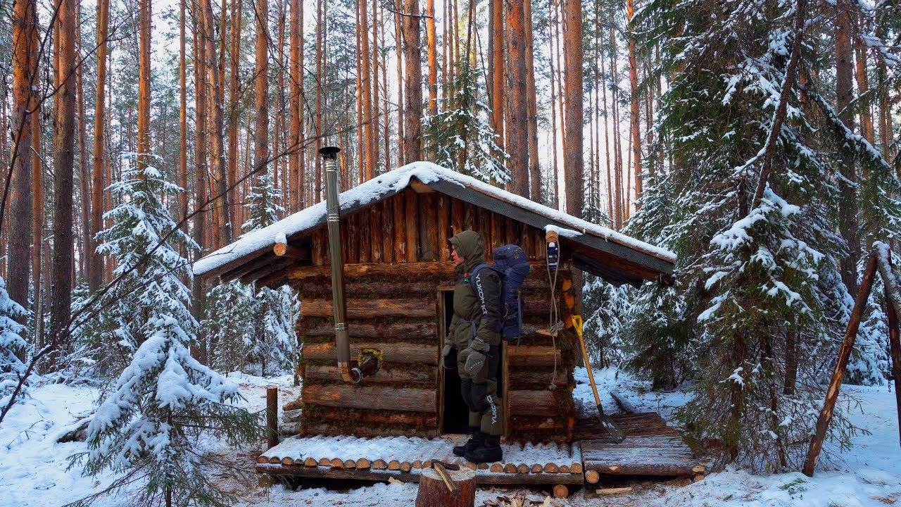 Surviving Winter in a Log Cabin | Alone in the Wilderness. Off Grid ...