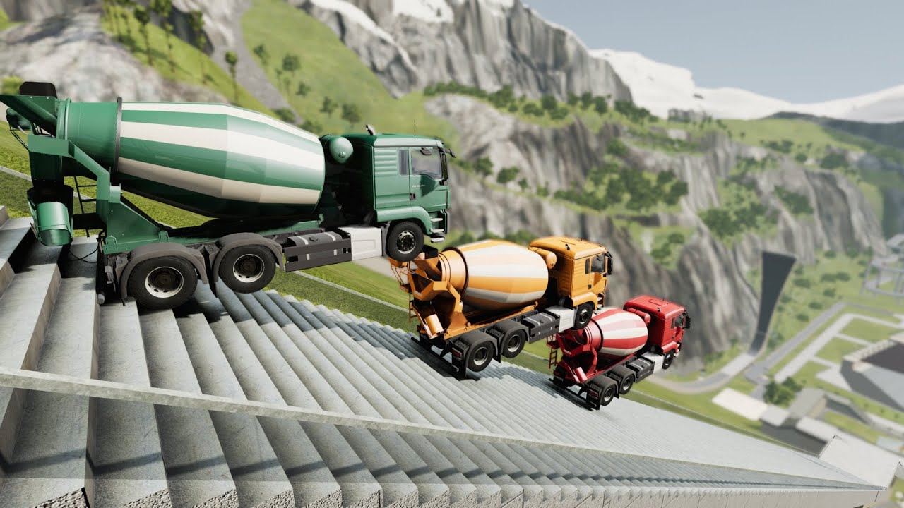 Epic Mixer Truck vs Stairs Collision in BeamNG.drive | Insane ...