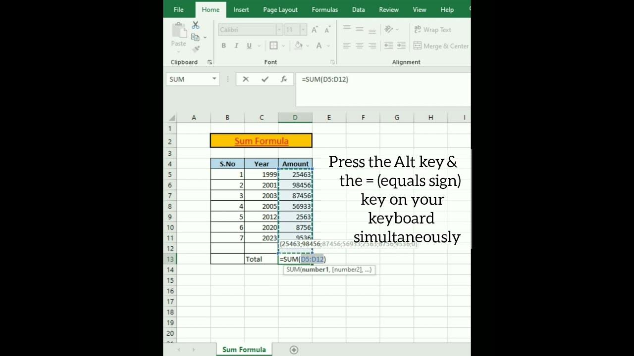 Tip ; Sum formula shortcut #excel #exceltips #exceltutorial - YouTube