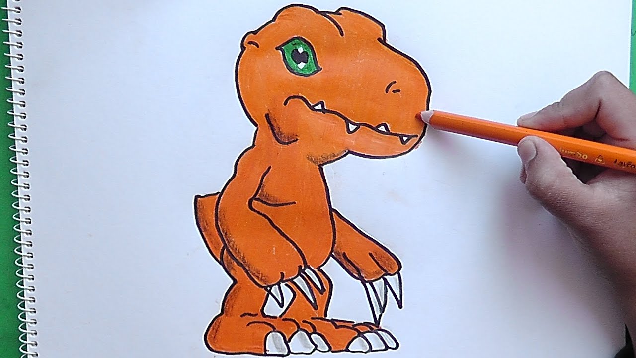 Dibujando y pintando a Agumon (Digimon) - Drawing and painting Agumon ...
