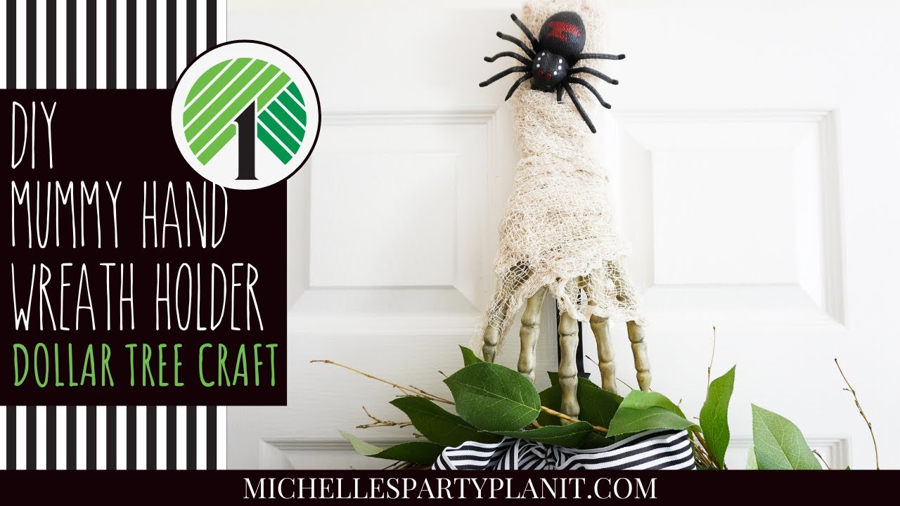 DIY MUMMY HAND WREATH HANGER Dollar Tree Halloween Decor Craft - YouTube