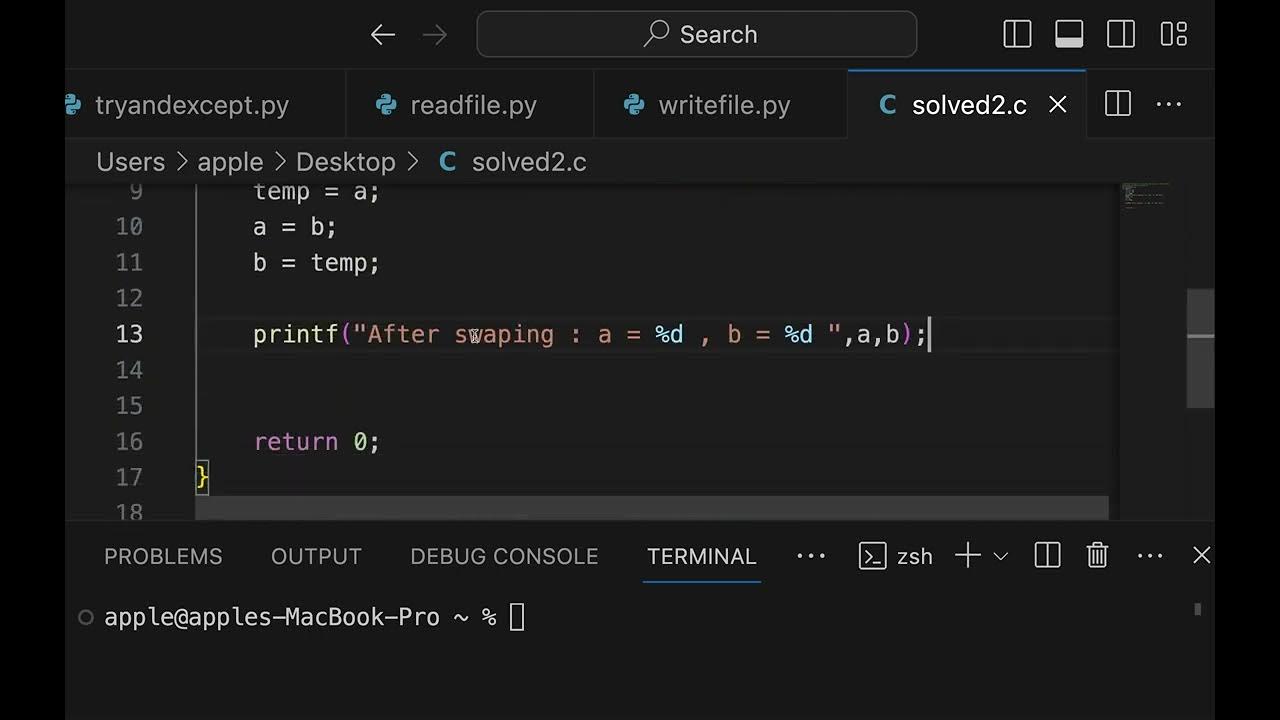 2. Write a Program in C to Swap the values of two variables with using any extra variable. - YouTube