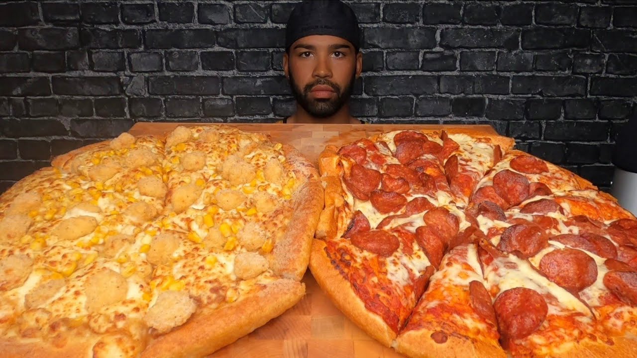 (ASMR) PIZZA HUT'S KFC POPCORN CHICKEN PIZZA + PEPPERONI & CHEESE PIZZA ...