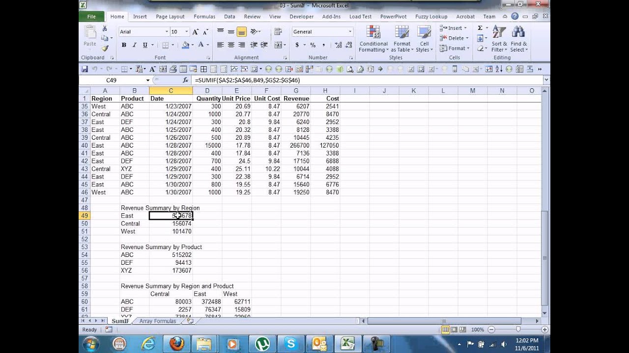 ADVANCED EXCEL 2010 SUM IF - YouTube