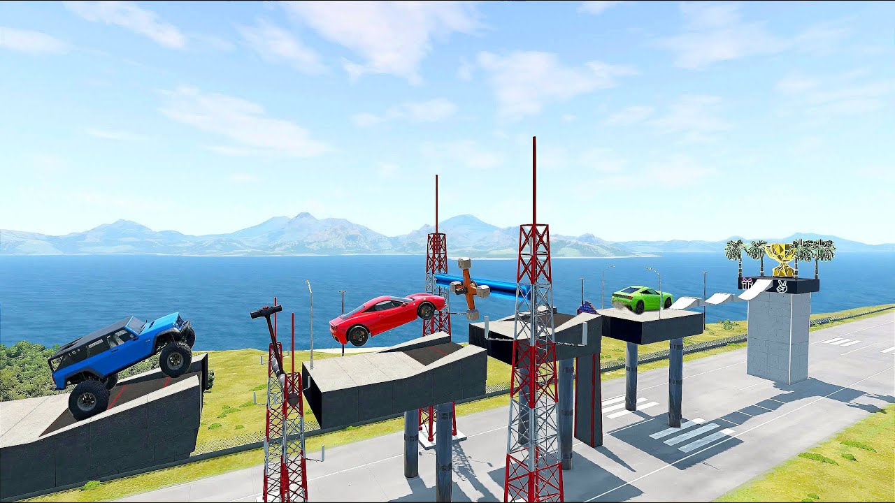 Mega Jump Race to the Trophy – Truck vs Supercars in BeamNG Drive #012 ...