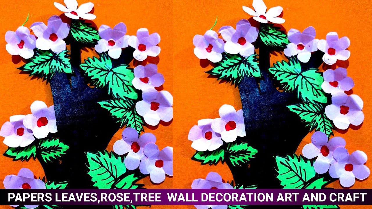draw and paper tree flower Papers Leaves,Rose,Tree wall decoration art ...