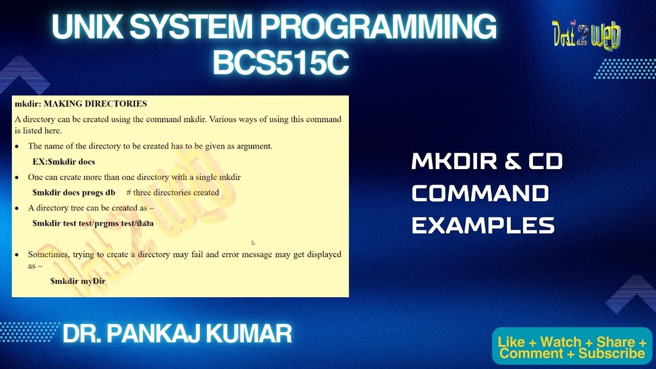 cd and mkdir | Navigate & Create Directories | UNIX System Programming | VTU | BCS515C - YouTube