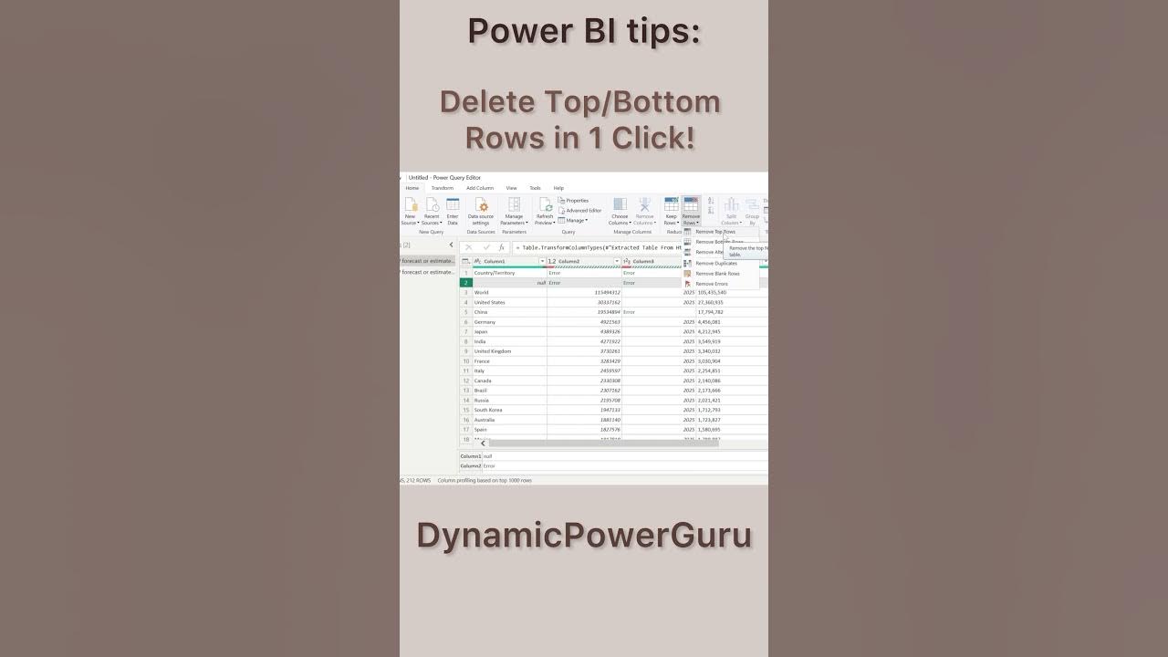 PowerBI Tips: Remove Data Rows From Top And Bottom - YouTube