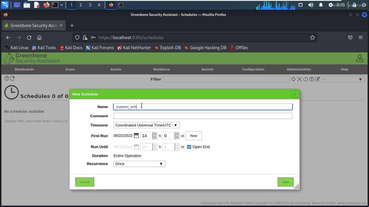 how to configure schedules in openvas tool in kali linux - YouTube