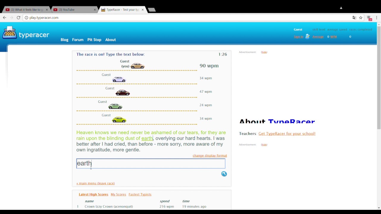 typeracer with laptop keyboard - YouTube