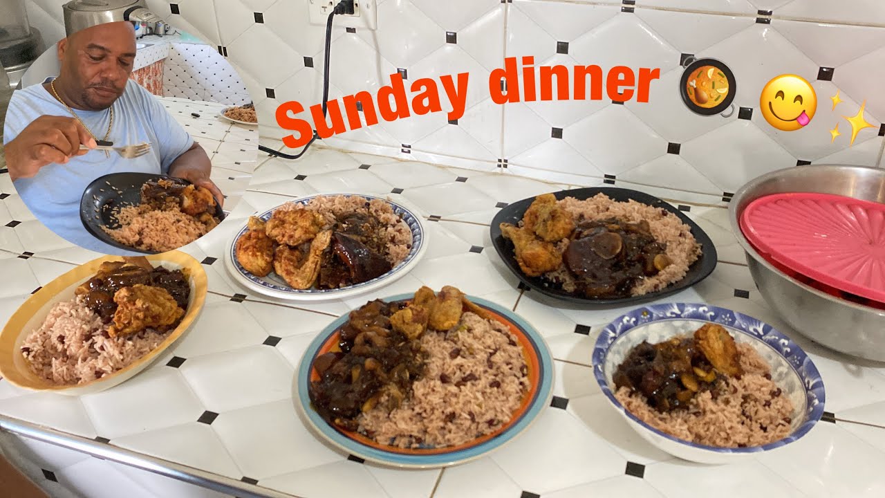 Sunday dinner cow foot & fried chicken with rice &peas [chefleng ...