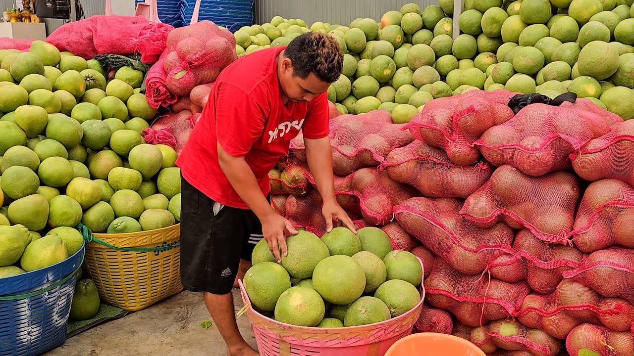 Must Try! Giant Orange Pink Pomelo - Fruit Cutting Skills - YouTube