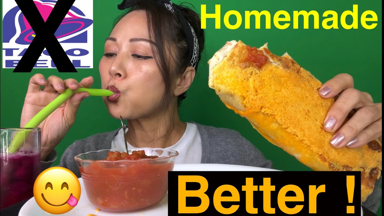 ASMR EATING "BETTER THAN TACOBELL" BEEFY BURRITO IMPOSSIBLE BURGER ...
