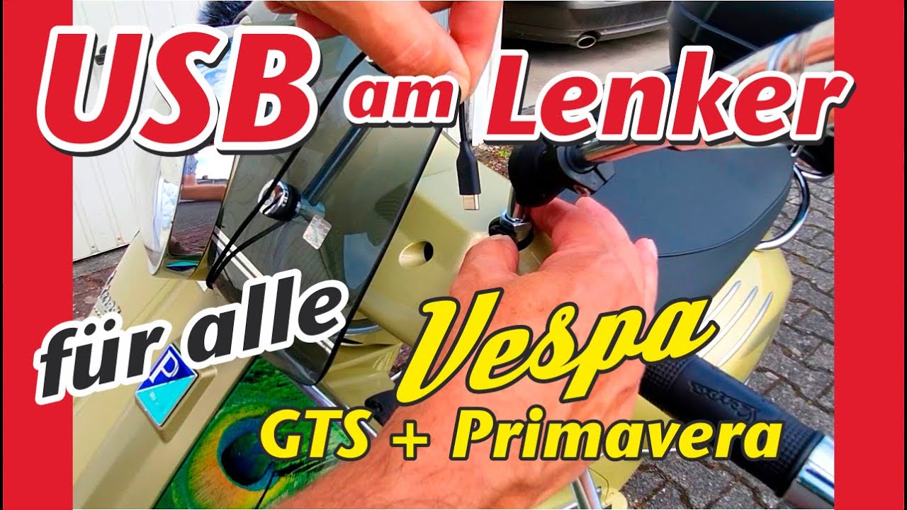 Neu für Vespa GTS + Primavera: USB-Buchse direkt am Lenker - YouTube