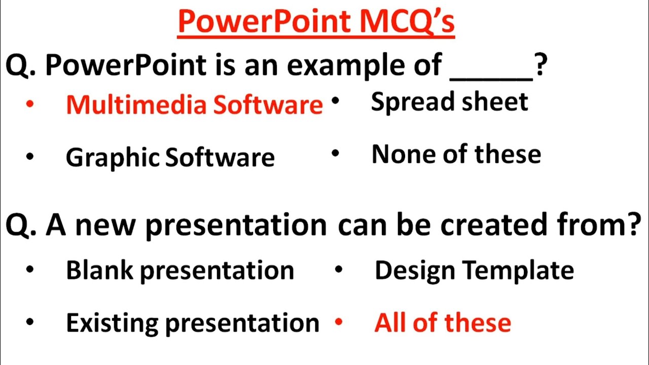 PowerPoint MCQ's Questions and Answers | Ms Office MCQ | PowerPoint ...