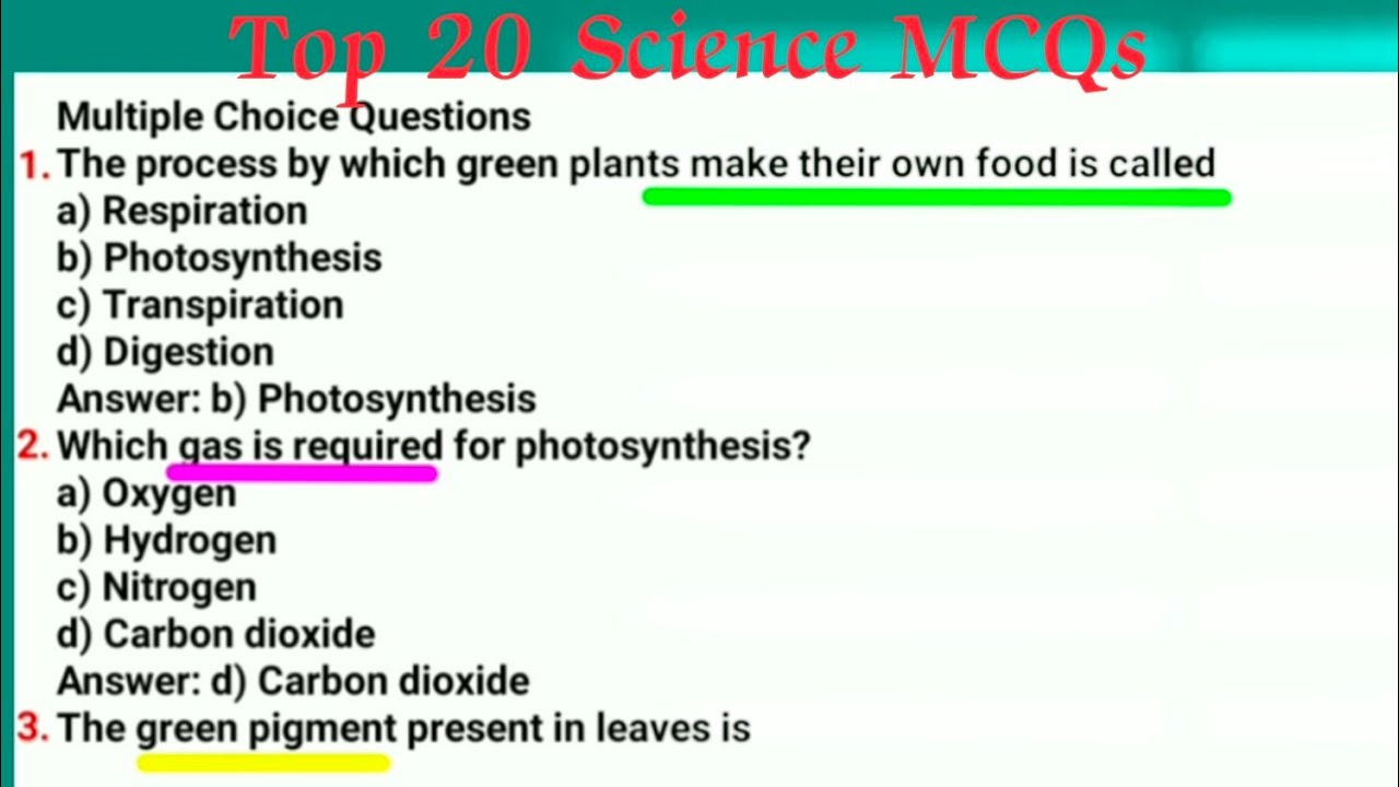 Part- 1| Top 20 Science Multiple Choice Questions | General science MCQ ...