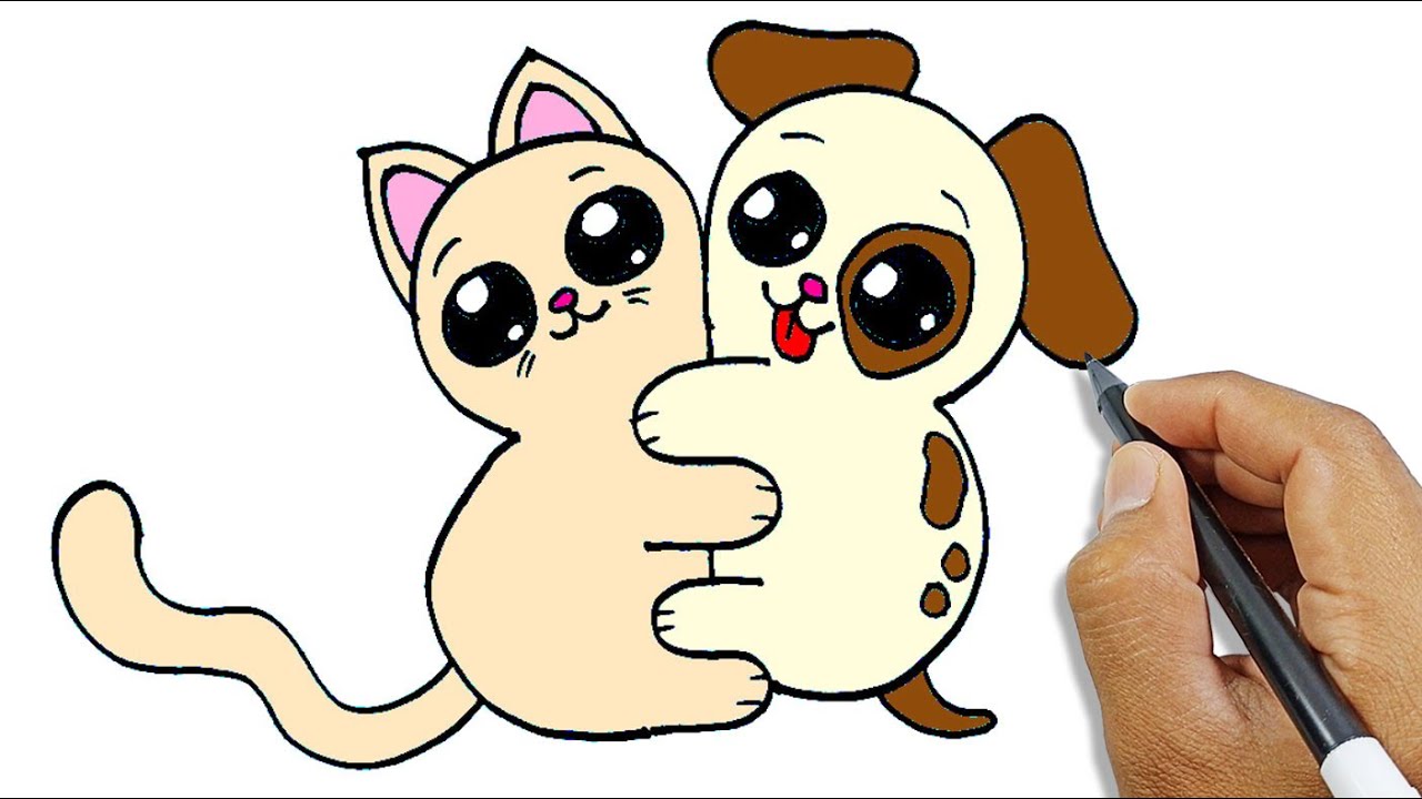 How to draw a dog and cat together easy | Easy Drawing Ideas For ...