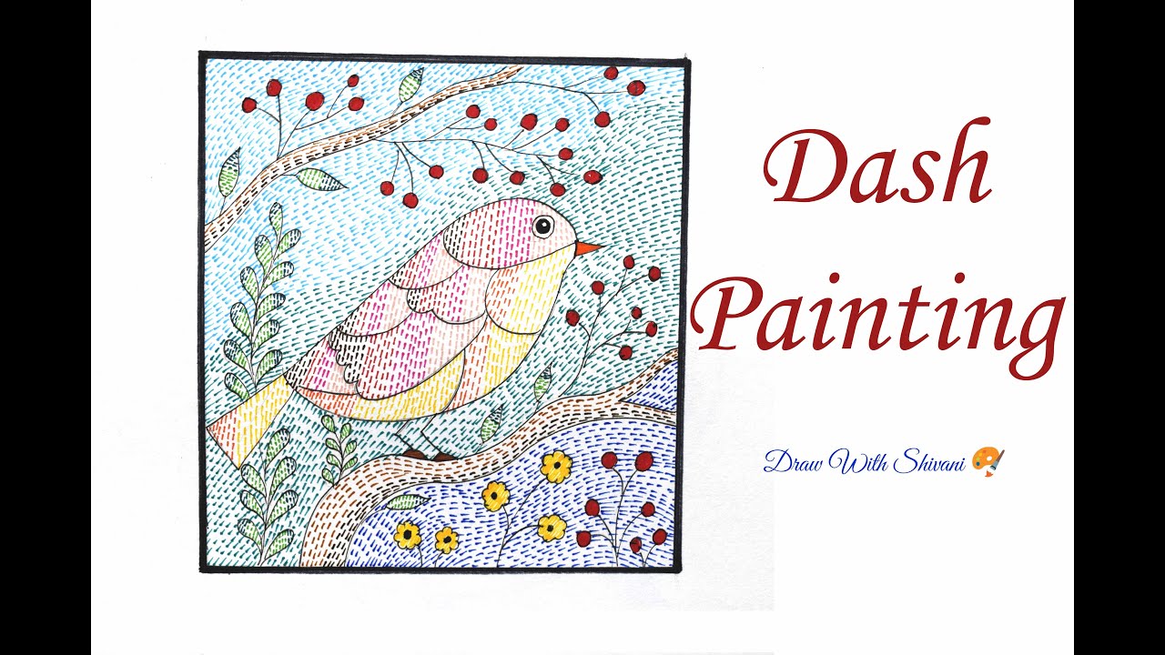 Dash Painting using Colored Pens/ Bird Drawing - YouTube