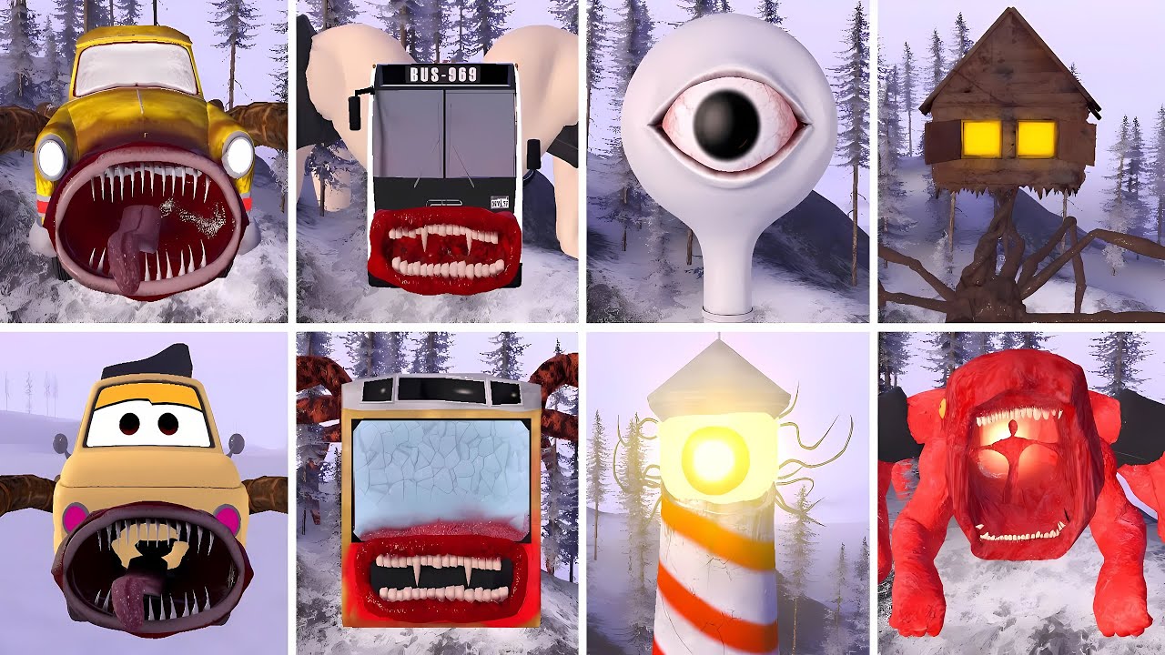 ALL MONSTERS Big & Small Cars with NEW TRAIN EATER & BUS EATER & CAR ...