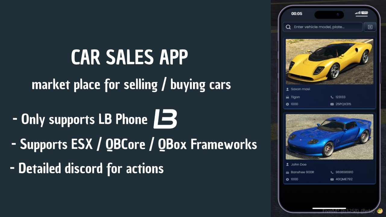 [ESX/QBCore/QB/QBox] [LB Phone] Car Marketplace App | LB PHONE - YouTube