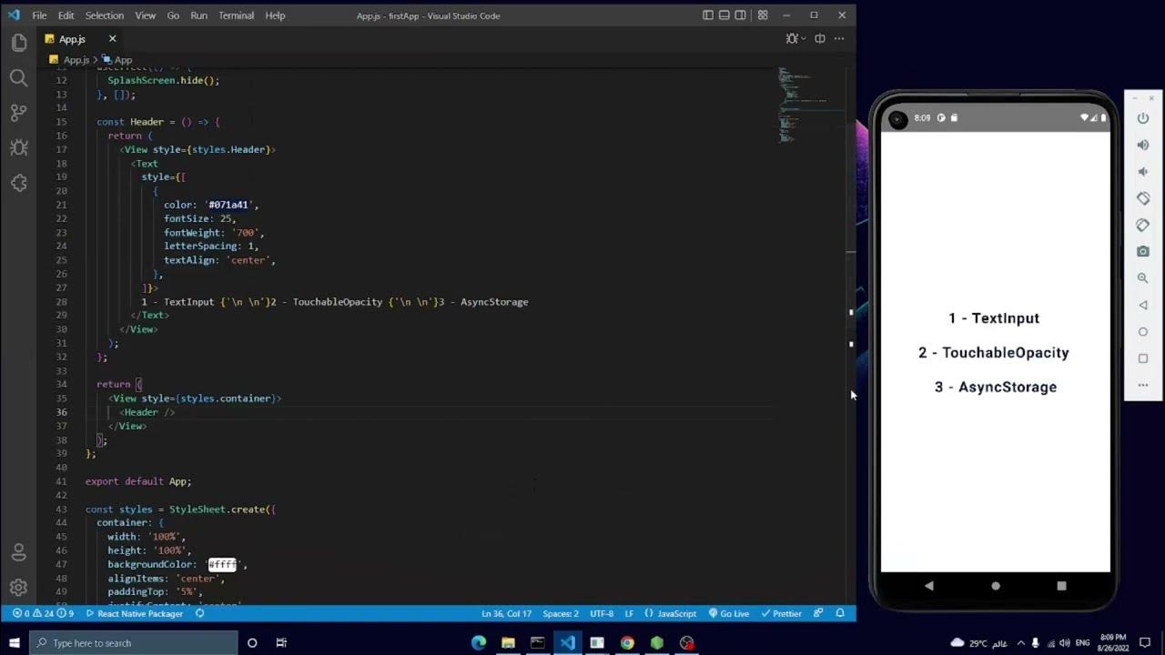 5- ( TextInput , TouchableOpacity , AsyncStorage ) React Native Arabic ...