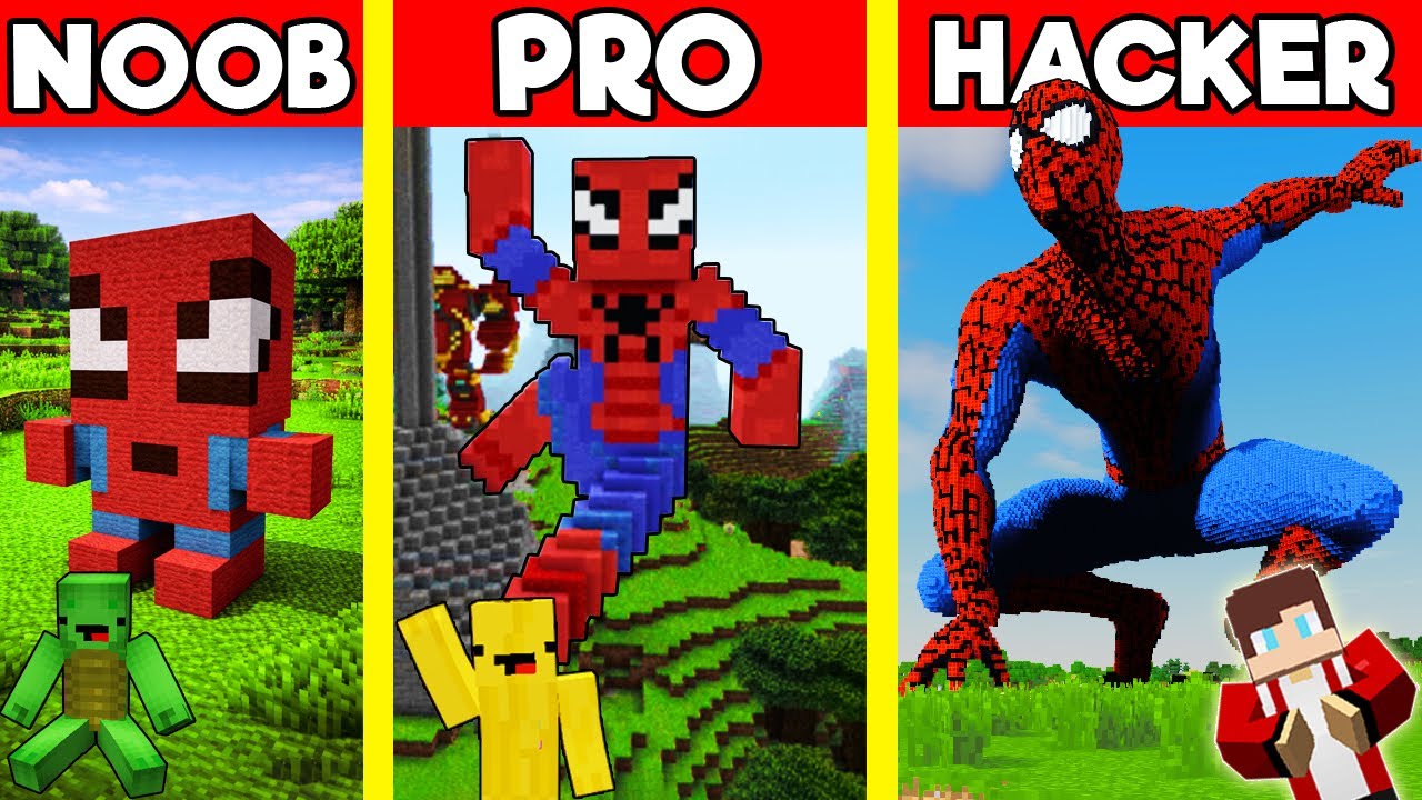 SPIDER-MAN Statue House Build Battle In Minecraft - NOOB VS PRO ...
