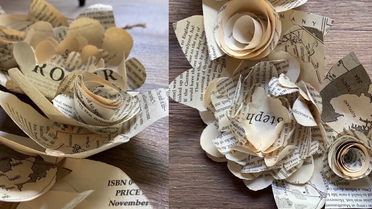 Old Book Pages Flower Wreath I Vintage Book Paper Decoration - YouTube