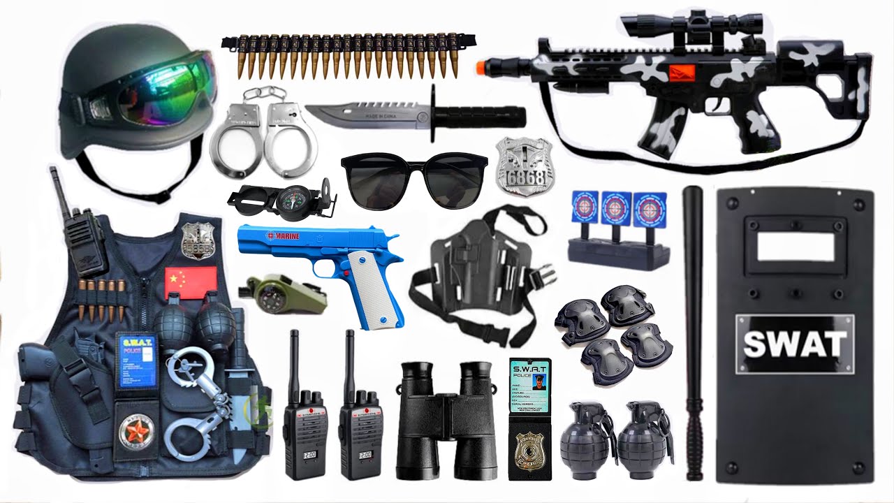 Special Police Weapons Toy set Unboxing-M416 guns, Gas mask, Glock ...
