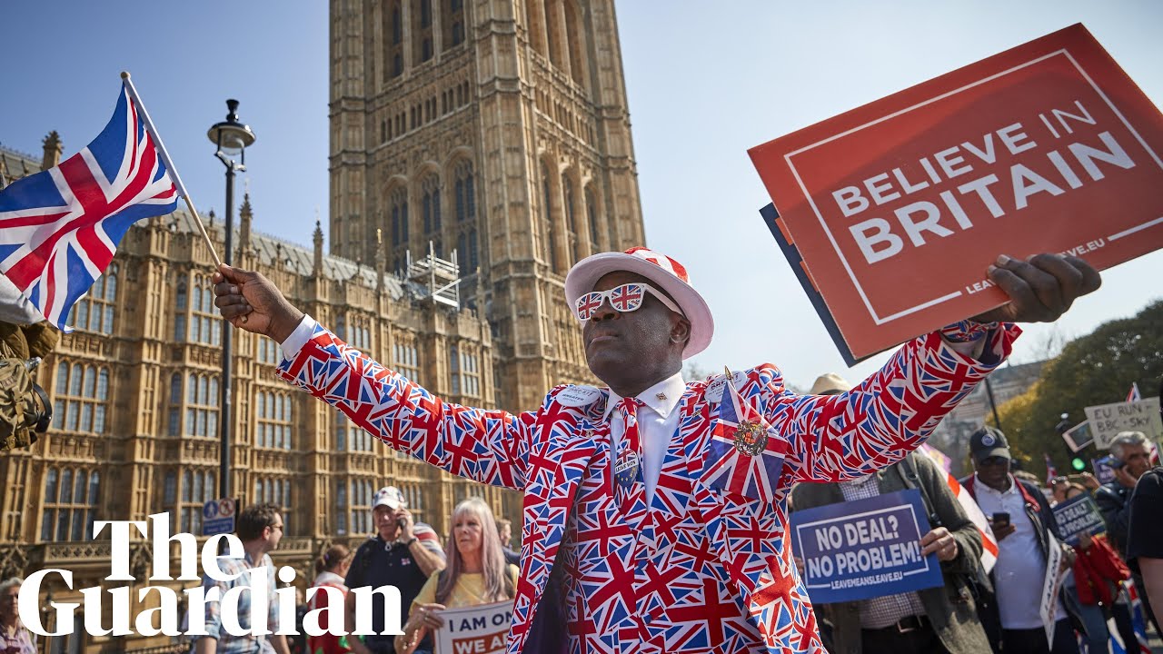 Pro-Brexit marches descend on Westminster: 'Bye-bye EU' - YouTube