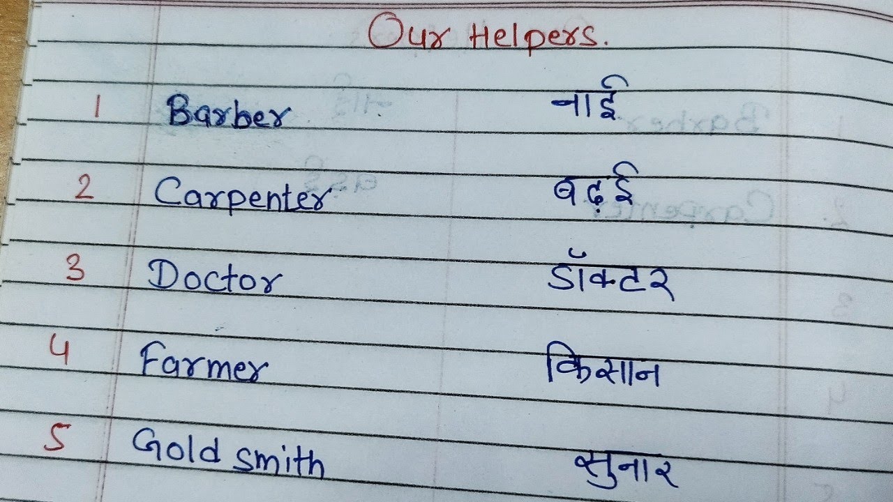 10 Our Helpers Name English And Hindi | community Helpers. - YouTube