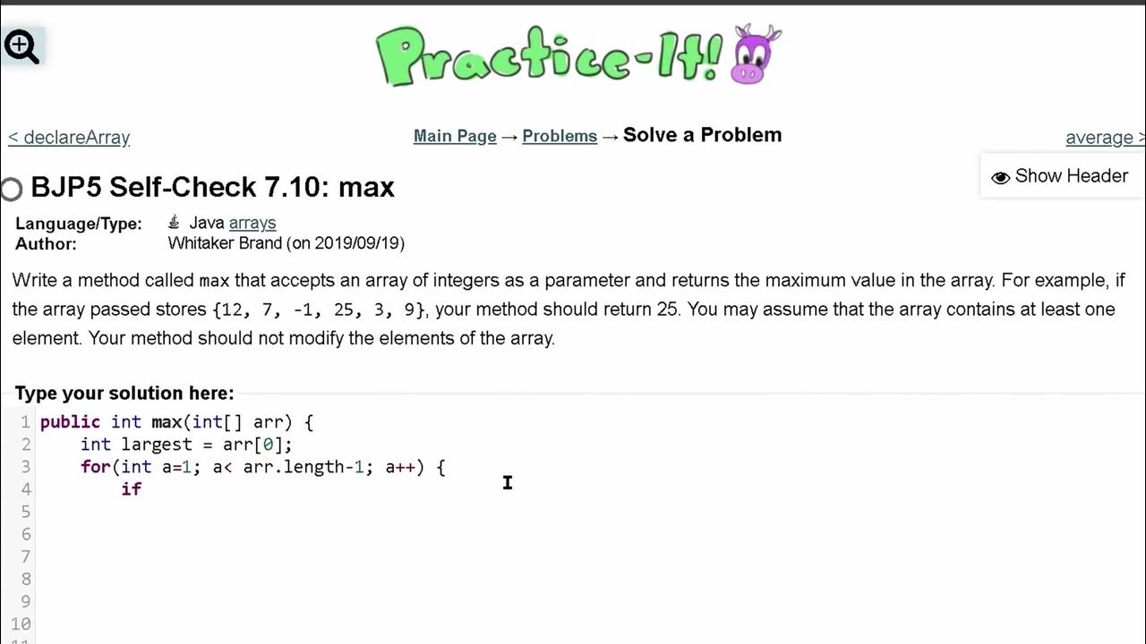 Java Practice It | Self-Check 7.10: max | arrays, syntax, array basics - YouTube