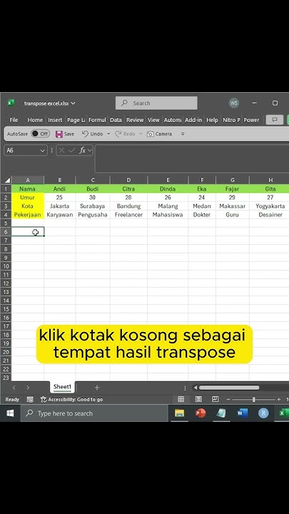 Cara Mudah & Cepat Melakukan Transpose di Microsoft Excel #excel #exceltutorial #cpns #exceltips ...